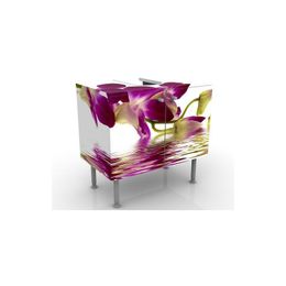 MICASIA Waschbeckenunterschrank - Pink Orchid Waters - Blumen Badschrank Weiß Größe: 55cm x 60cm