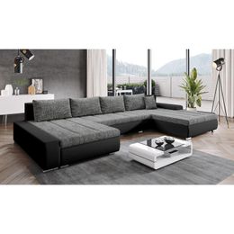 Furnix - xxl Sofa elisabetta Couch Schlafsofa mit Schlaffunktion MA1100+BE01Schwarz-Grau meliert