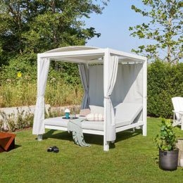 Home Deluxe - Sonnenliege - lyon - mit Abdeckung, Maße: ca. 208 x 188 x 207 cm, Farbe: Weiß, Loungebett für 2 Personen, inkl. Vorhänge und Sonnendach
