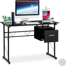 Schreibtisch, moderner Bürotisch mit Glasplatte, Seitenschublade, Jugendzimmer, hbt: 75 x 110 x 55 cm, schwarz - Relaxdays