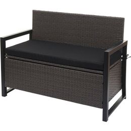 Poly-Rattan 2er Sitzbank HHG 564, Gartenbank Truhenbank, Staufach Aufbewahrung Sitzkissen grau, Kissen schwarz - grey