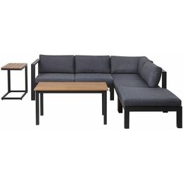 Beliani - Lounge Set Schwarz/Grau Kunstholz Aluminium 5-Sitzer inkl. Auflagen Mediterran Stil Terrasse Outdoor - Heller Holzfarbton