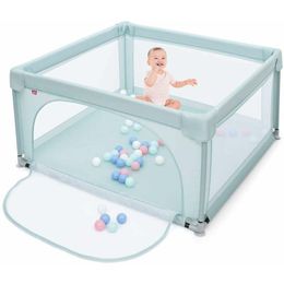 Costway - 120 x 120cm Baby Laufstall mit 50 Spielbaellen, Laufgitter mit atmungsaktivem Netz und Reissverschluss, Krabbelgitter mit Tür,