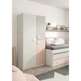 Dmora - Garderobe Manchester, Kleiderschrank im Schlafzimmer, Schrank mit 3 Türen und 3 Einlegeböden mit Kleiderstange, cm 90x52h200, Grau und Rosa