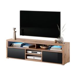 Selsey - TV-Lowboard laksa - Fernsehschrank in Wotan Eiche / Schwarz Hochglanz mit LED-Beleuchtung, 137 cm breit