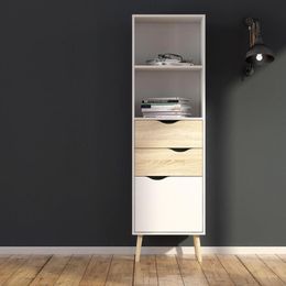 Bücherregal im skandinavischen Stil mit zwei Regalen, zwei Schubladen und einer Tür, Weiß und Eiche, Maße 50 x 171 x 39 cm - Dmora