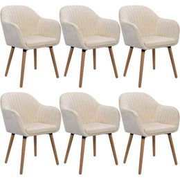 6er Set Esszimmerstühle Küchenstuhl Wohnzimmerstuhl Design Stuhl Polsterstuhl mit Armlehne Samt Massivholz Cremeweiß - cremeweiß - WOLTU