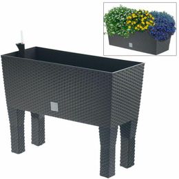 Prosperplast Polyrattan-Blumenbank mit Bewässerung 80cm Pflanzkasten Blumenkasten Pflanztrog