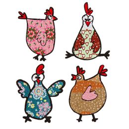 buttinette Applikationen "Verrückte Hühner", Größe: 2,8–5,5 cm, Inhalt: 4 Stück