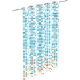 EISL® Textil Duschvorhang Motiv mosaik blau/orange (180x200 cm), waschbarer Antischimmel Vorhang, blickdichter Vorhang Dusche - Blau
