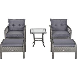 Outsunny - Rattan Gartenmöbel 5-tlg. Sitzgarnitur Sofa mit Hocker Tisch Stahl - Grau