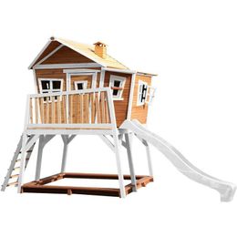 AXI Spielhaus Max mit Sandkasten & weißer Rutsche Stelzenhaus in Braun & Weiß aus fsc Holz für Kinder Spielturm mit Wellenrutsche für den Garten - Braun