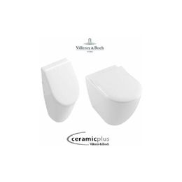 Villeroy & Boch Villeroy&boch - Subway Urinal mit Wand wc 2.0 spülrandlos CeramicPlus & QuickRelease SoftClose Slim WC-Sitz, weiß alpin