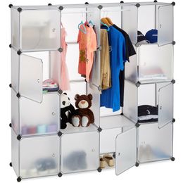 Kleiderschrank Stecksystem, 12 Fächer, Kunststoff, großer Garderobenschrank, 145,5 x 145,5 cm, transparent - Relaxdays
