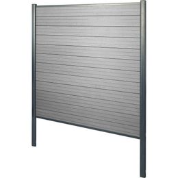 HHG - WPC-Sichtschutz Savoie, Windschutz Zaun, Alu-Pfosten zum Einbetonieren Basiselement, 190cm grau - grey