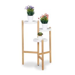 Blumentreppe, 3-stufig, runde Ablagen, für innen, Metall & Bambus, Blumenständer, hbt 78x53x45 cm, natur/weiß - Relaxdays