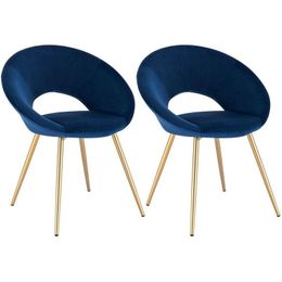 Esszimmerstühle 2er Set Küchenstuhl Polsterstuhl Wohnzimmerstuhl Sessel, Sitzfläche aus Samt, Metallbeine, Gold+Blau - blau - WOLTU