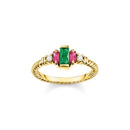 Thomas Sabo Ring Kordel mit grünen und roten Steinen vergoldet