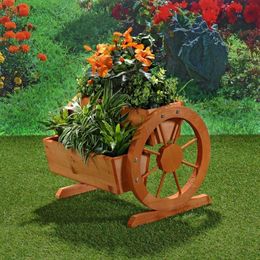 Mucola - Pflanzkübel mit Wagenräder aus Holz Garten Dekoration Blumentrog Holzkasten