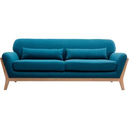 Miliboo 3-Sitzer Sofa mit Holzfüßen in Entenblau skandinavisches Design yoko - Entenblau