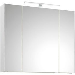 Lomadox Badezimmer Spiegelschrank, 80cm breit, mit Aufsatzleuchte in Weiß Glanz QUEIMADOS-66, b/h/t ca. 80/70/16 cm - weiß