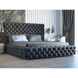 Polsterbett 180x200 cm Heaven - Chesterfield Bett mi Lattenrost - Samtstoff & Bettkasten - Schwarz (Monolith 95) - Schwarz - Graingold