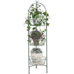 Spetebo - Metall Blumenständer grün 110 cm - Garten Pflanztreppe Antik Blumen Säule Regal