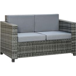 Poly-Rattan Sofa mit Kissen 2-Sitzer Garten Loungesofa Metall Polyester Grau 130 x 70 x 80 cm - Grau - Outsunny