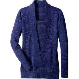Damen 2-in-1-Pullover mit Schalkragen-Optik blau-meliert, Gr&ouml;&szlig;e 50