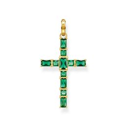 Thomas Sabo Anhänger Kreuz mit grünen Steinen vergoldet