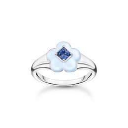 Thomas Sabo Ring Blume mit blauem Stein Silber