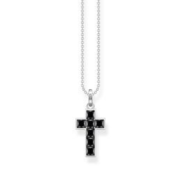 Thomas Sabo Kette Kreuz mit schwarzen Steinen Silber