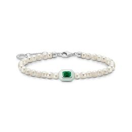 Thomas Sabo Armband mit weißen Perlen und grünem Stein