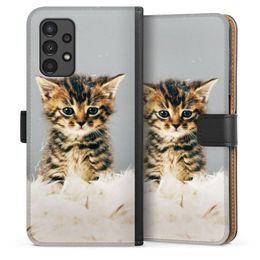 DeinDesign Handyhülle Katze Haustier Feder Kitty, Samsung Galaxy A13 4G Hülle Handy Flip Case Wallet Cover, schwarz