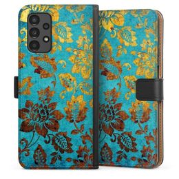 DeinDesign Handyhülle Vintage Ornamente Blumen Blue Vintage, Samsung Galaxy A13 4G Hülle Handy Flip Case Wallet Cover, schwarz