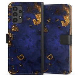 DeinDesign Handyhülle Marmor Gold Utart Blue and Golden Marble Look, Samsung Galaxy A13 4G Hülle Handy Flip Case Wallet Cover, schwarz