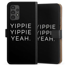 DeinDesign Handyhülle Yippie Yippie Yeah Black, Samsung Galaxy A13 4G Hülle Handy Flip Case Wallet Cover, schwarz