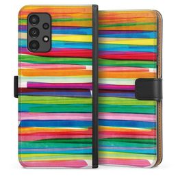 DeinDesign Handyhülle Streifen Wasserfarbe bunt Colorful Stripes1, Samsung Galaxy A13 4G Hülle Handy Flip Case Wallet Cover, schwarz