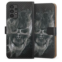 DeinDesign Handyhülle Totenkopf Schädel Carbon Smoke Skull Carbon, Samsung Galaxy A13 4G Hülle Handy Flip Case Wallet Cover, schwarz