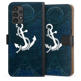 DeinDesign Handyhülle Anker Landkarte Segeln Sailors Style, Samsung Galaxy A13 4G Hülle Handy Flip Case Wallet Cover, schwarz