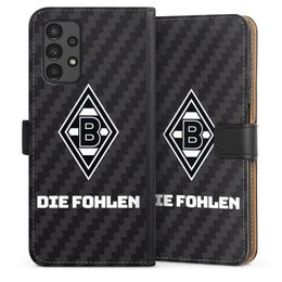 DeinDesign Handyhülle Borussia Mönchengladbach Carbon Gladbach Die Fohlen Carbon, Samsung Galaxy A13 4G Hülle Handy Flip Case Wallet Cover, schwarz