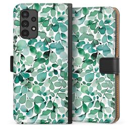 DeinDesign Handyhülle Pastell Wasserfarbe Blätter Watercolor Pattern Leaffy Leaves, Samsung Galaxy A13 4G Hülle Handy Flip Case Wallet Cover, schwarz