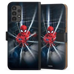 DeinDesign Handyhülle Marvel Kinofilm Spider-Man Webs In Action, Samsung Galaxy A13 4G Hülle Handy Flip Case Wallet Cover, schwarz