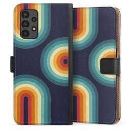 DeinDesign Handyhülle Retro bunt Regenbogen Double Rainbow on Blue, Samsung Galaxy A13 4G Hülle Handy Flip Case Wallet Cover, schwarz
