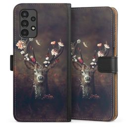 DeinDesign Handyhülle Rehe Rentier Blumen Fauna Flora Deer, Samsung Galaxy A13 4G Hülle Handy Flip Case Wallet Cover, schwarz