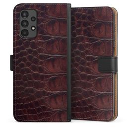 DeinDesign Handyhülle Krokodil Leder Animalprint Croco dark brown, Samsung Galaxy A13 4G Hülle Handy Flip Case Wallet Cover, schwarz