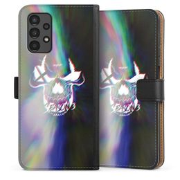 DeinDesign Handyhülle Totenkopf Moji Youtube Glitch Skull, Samsung Galaxy A13 4G Hülle Handy Flip Case Wallet Cover, schwarz