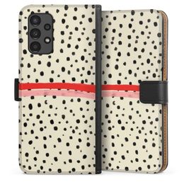 DeinDesign Handyhülle Punkte Streifen Kunst Crazy Life Art 02, Samsung Galaxy A13 4G Hülle Handy Flip Case Wallet Cover, schwarz