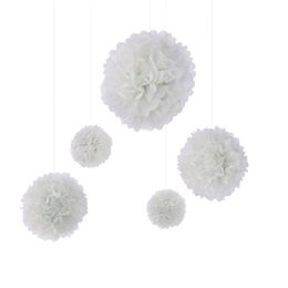 Frau WUNDERVoll Lampion 10er Set Pompoms, weiß, 4x Ø20, 4x Ø30, 2x Ø40 cm