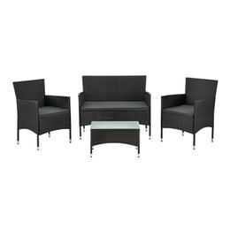 Juskys Polyrattan Gartenmöbel-Set Fort Myers schwarz mit Tisch, Sofa, 2 Stühle & Auflagen